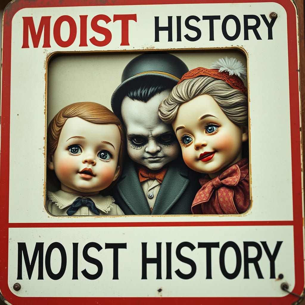Surreal. Simplistic. Sign: “MOiST HiSTORY” historic closeup image in ...