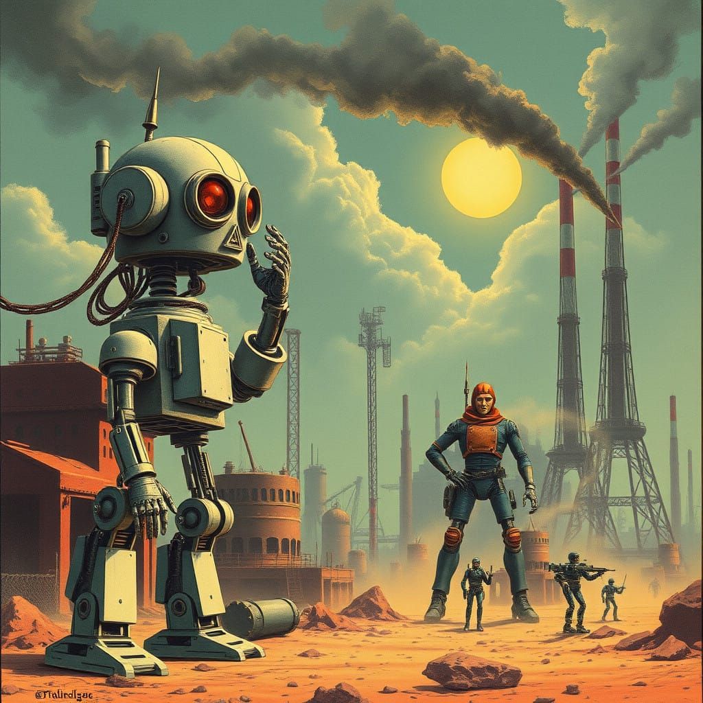 Vintage Pulp Sci-Fi Robots in Industrial Revolutio... - AI Art
