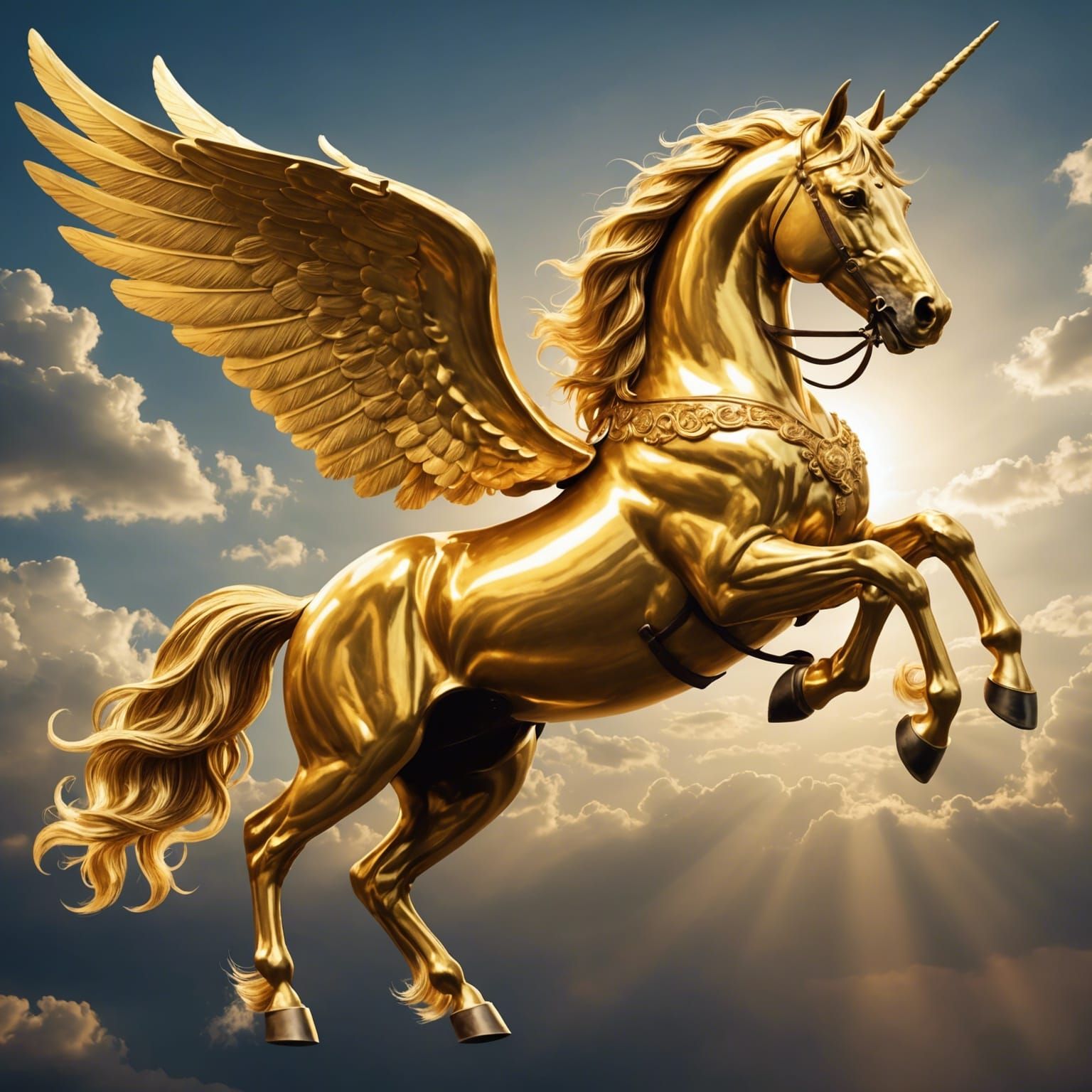 A golden flying horse comes from the heaven - AI Generated Artwork ...