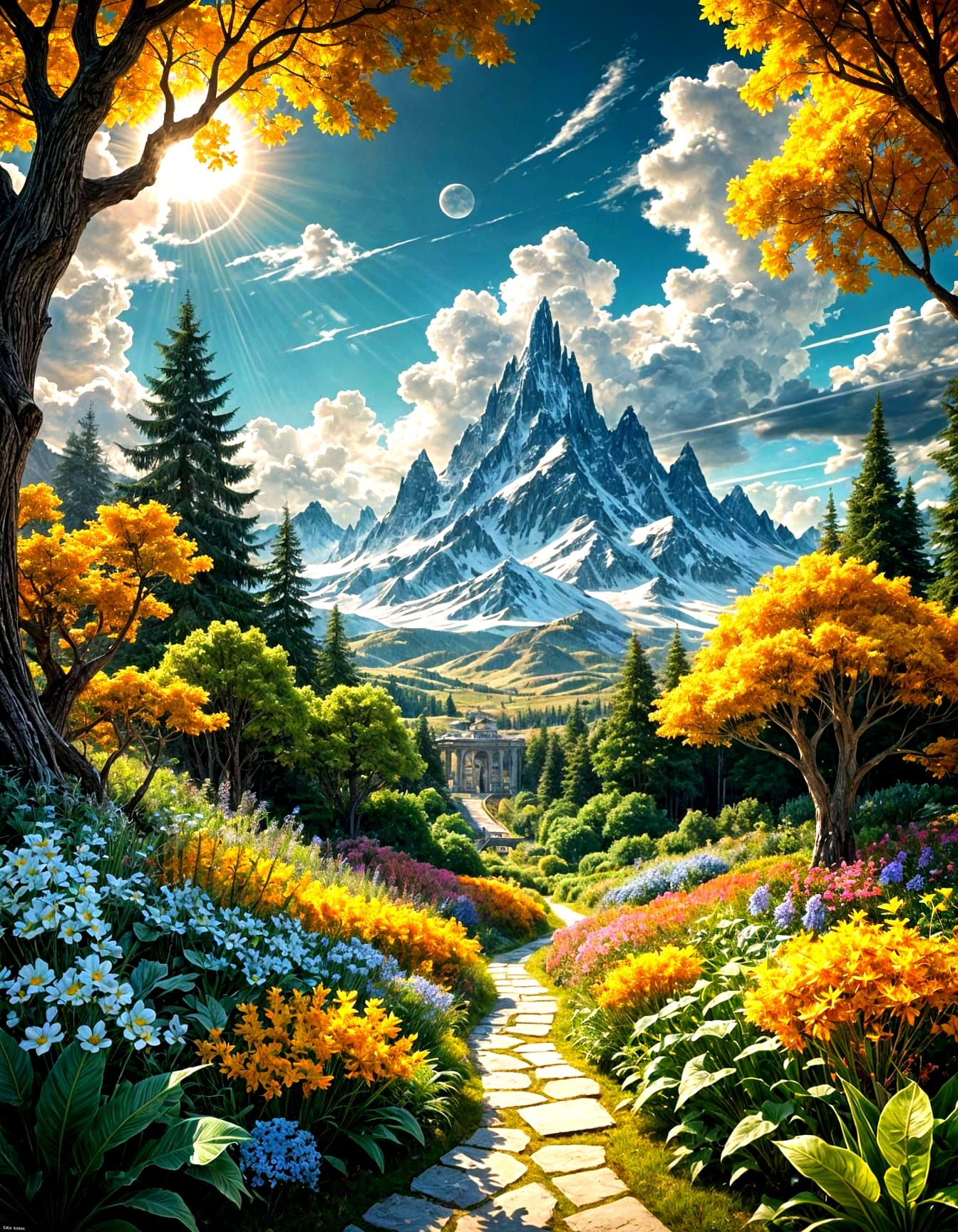 Divine Sunshine Radiates from Clouds in a Vibrant ... - AI Art