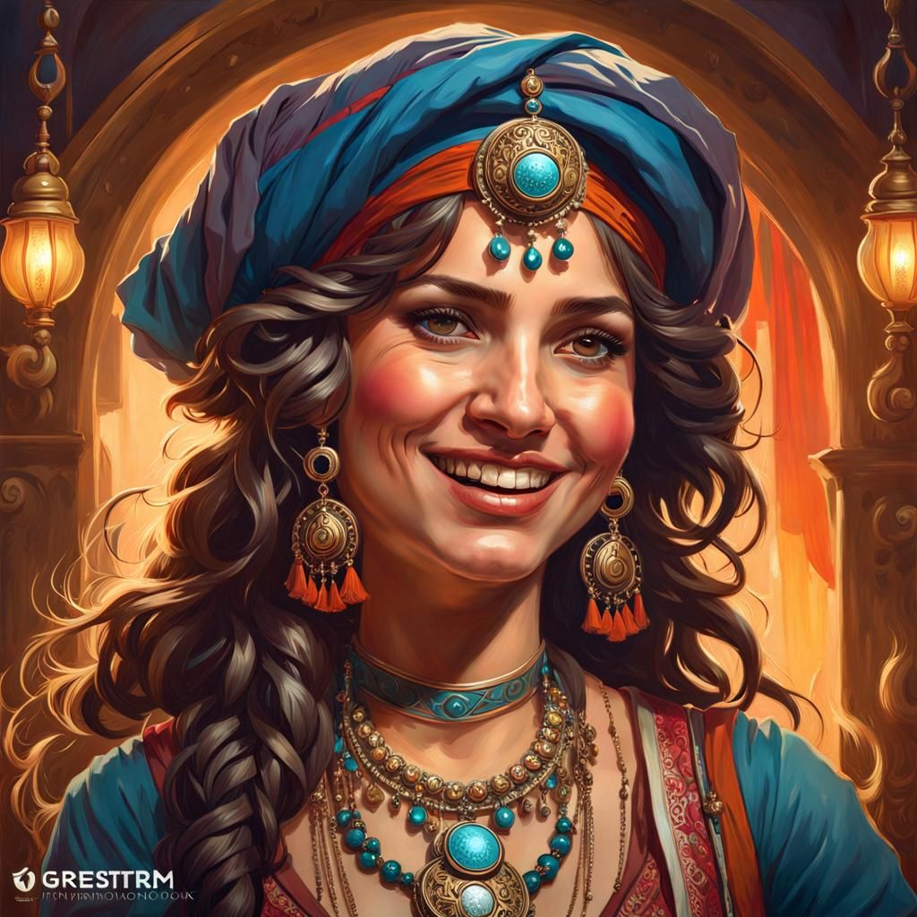 A smiling gypsy. - AI Generated Artwork - NightCafe Creator
