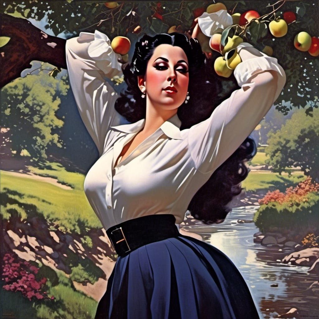 Maxfield Parrish painting by Gil Elvgren, closeup of full-figured ...