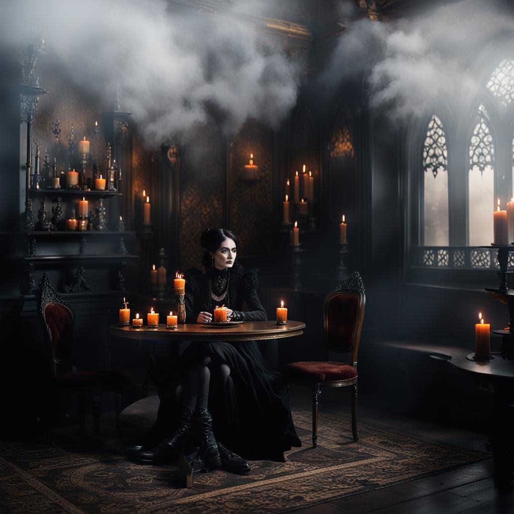 Gothic Romance: A Female Model in Victorian Coffee... - AI Art