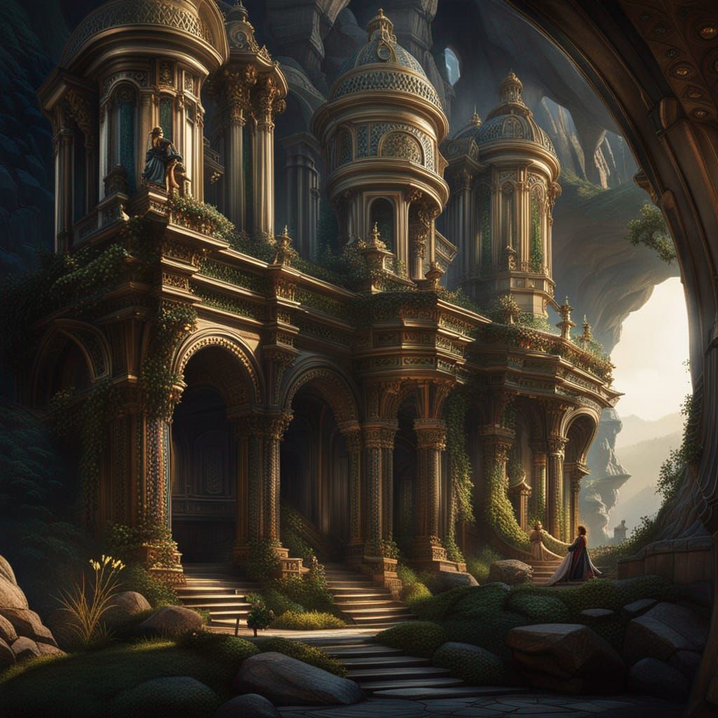 "dimensional architecture with pillars and arches in the style of MC ...