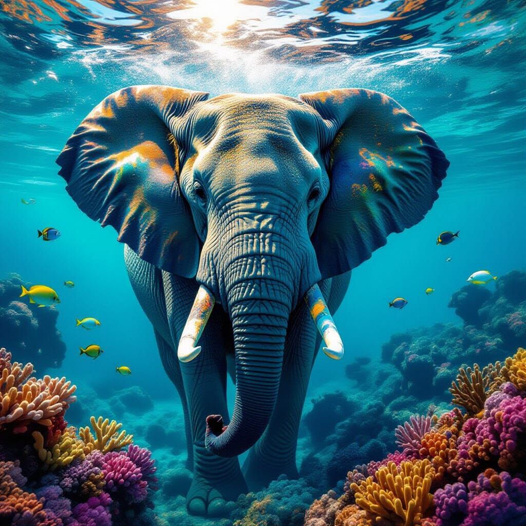 Elephant and Coral Reef Fusion for Environment Day - AI Art