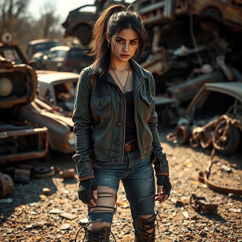 Weathered Beauty in Post-Apocalyptic Chic - AI Art