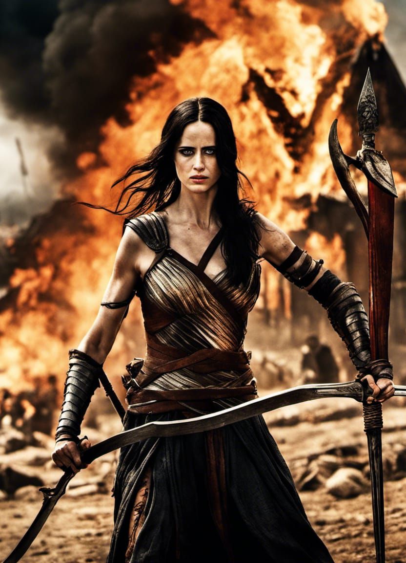 300 rise of empire Eva Green burning down village - AI Generated ...