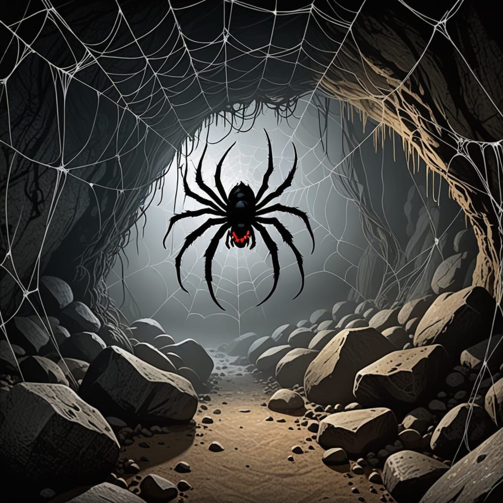 Shelob's Dark Cave in a Tapestry of Spider Webs - AI Art