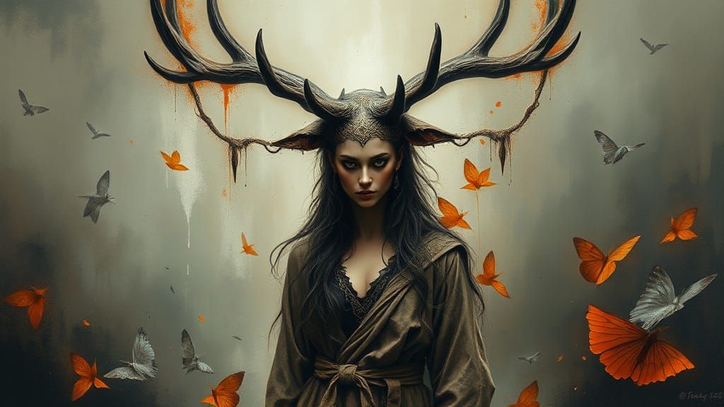 femme cervitaur, mythologie, scène lugubre.