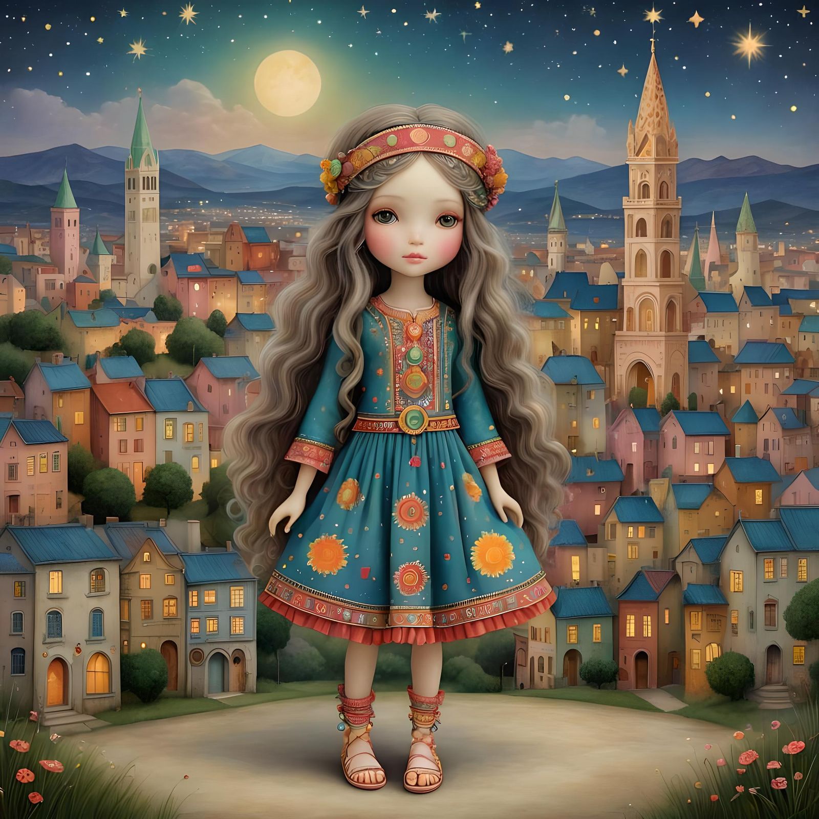 Boho 1960s Doll - 05 - AI Generated Artwork - NightCafe Creator