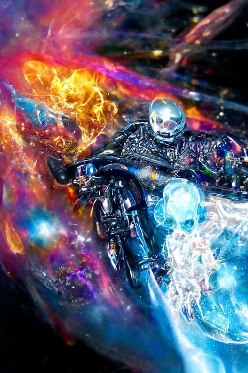 Cosmic Ghost Rider riding his motorcycle through space : r/nightcafe