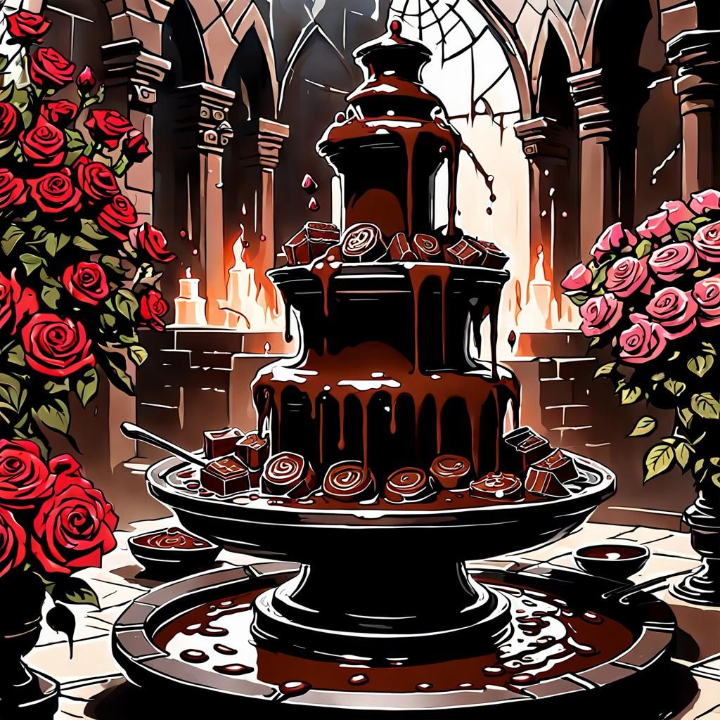 DnD Magical Chocolate Fountain surrounded by roses (MysteriousXL) - AI ...