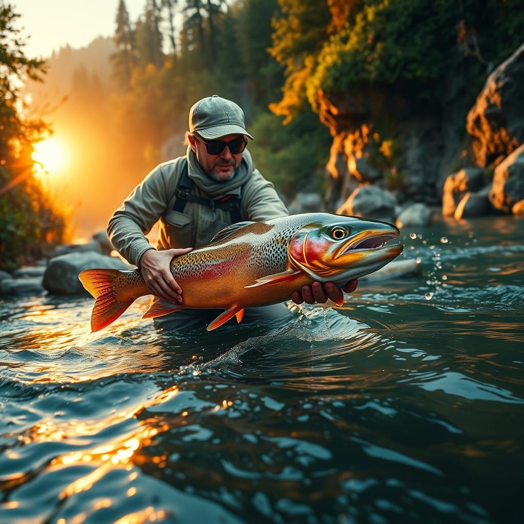 Fly Fisherman Lands World Record Brook Trout at Su... - AI Art