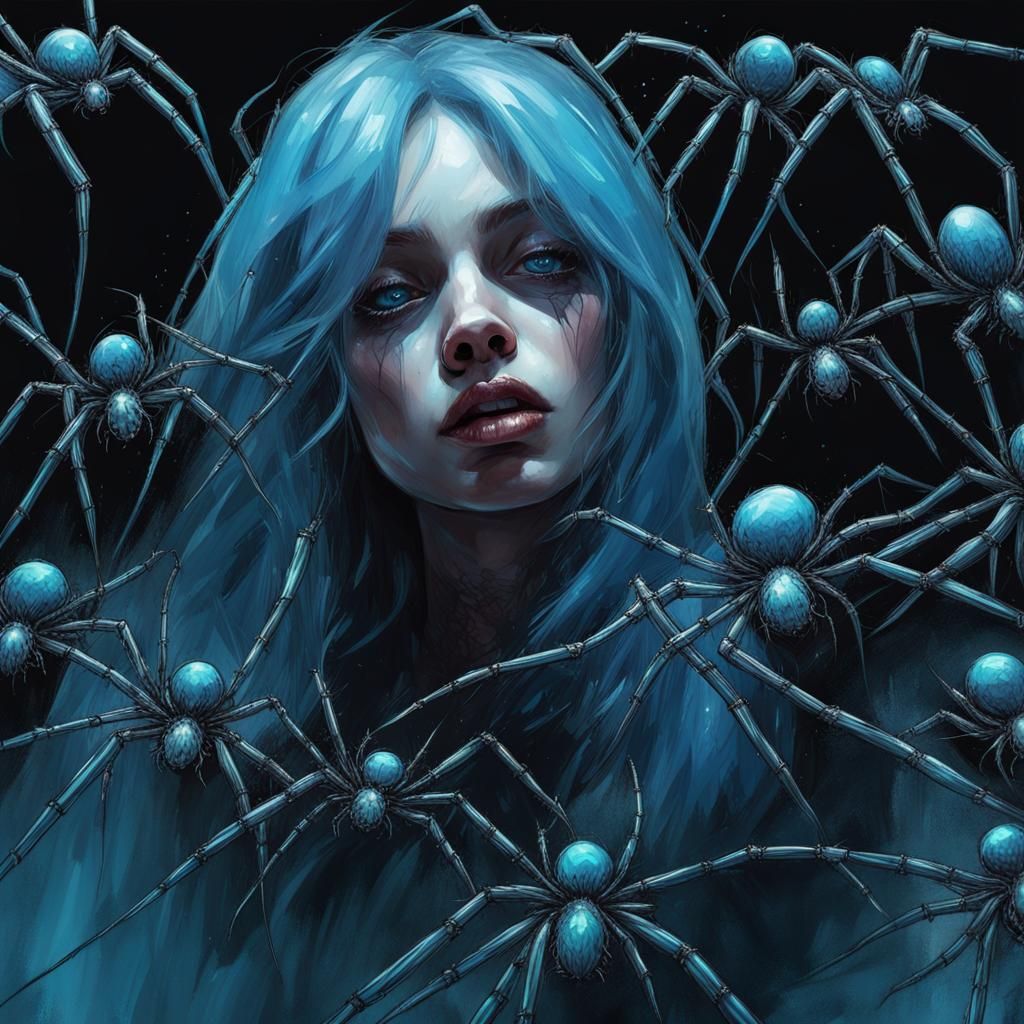 Spider witch, witch of spiders Opalescent BLUE, SPIDER Opalescent BLUE ...