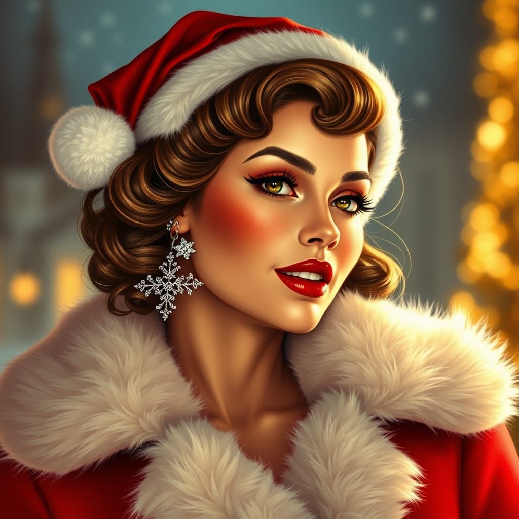 Pin-up girl in a red Santa hat - Vintage-Inspired Pin-Up Gir...