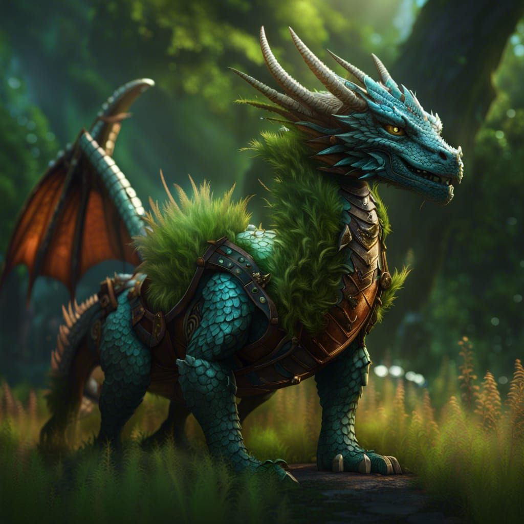 Grass type dragon wearing leather harness - AI Generated Artwork ...