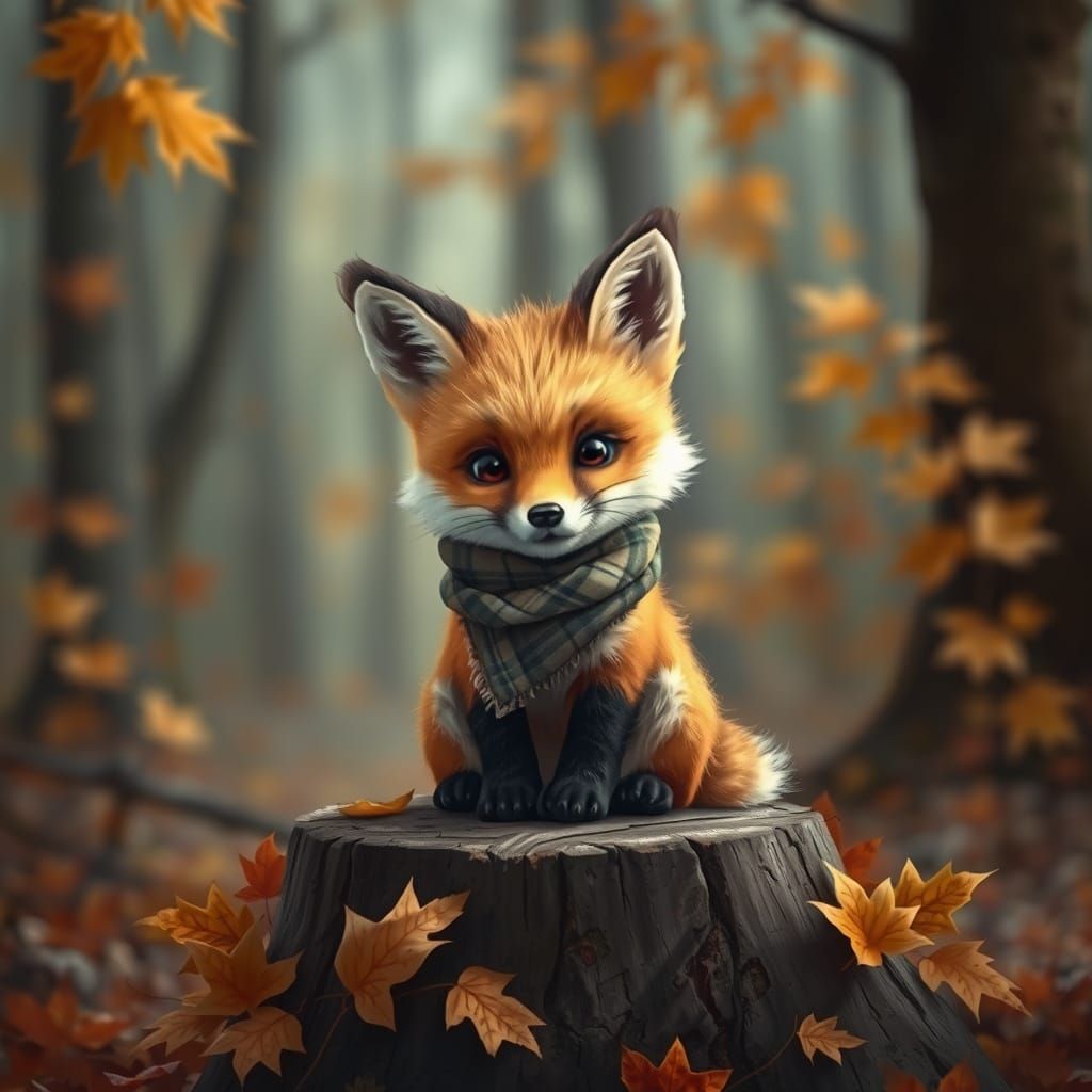 A baby fox realistic - Realistic Baby Fox in Autumn Forest