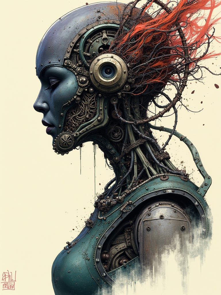 Cyborg Queen in Vibrant Memphis-Inspired Illustrat... - AI Art