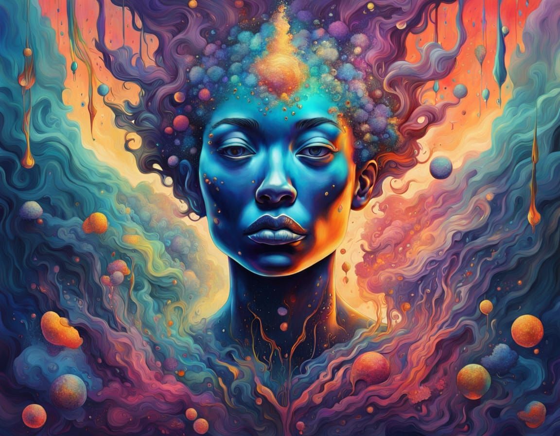 Dreamlike Cosmic Figure in Vibrant, Surrealistic L... - AI Art