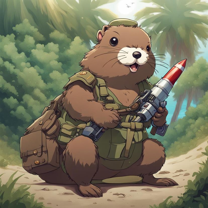 Bober kurwa polish beaver with a rocket launcher, eating sandwich by ...