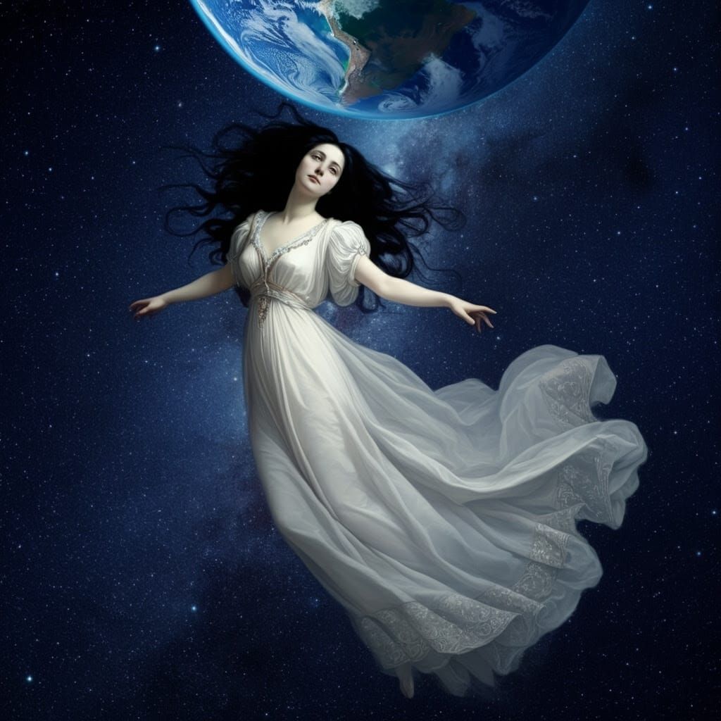 Floating Goddess in Cosmic Dreamscape - AI Art