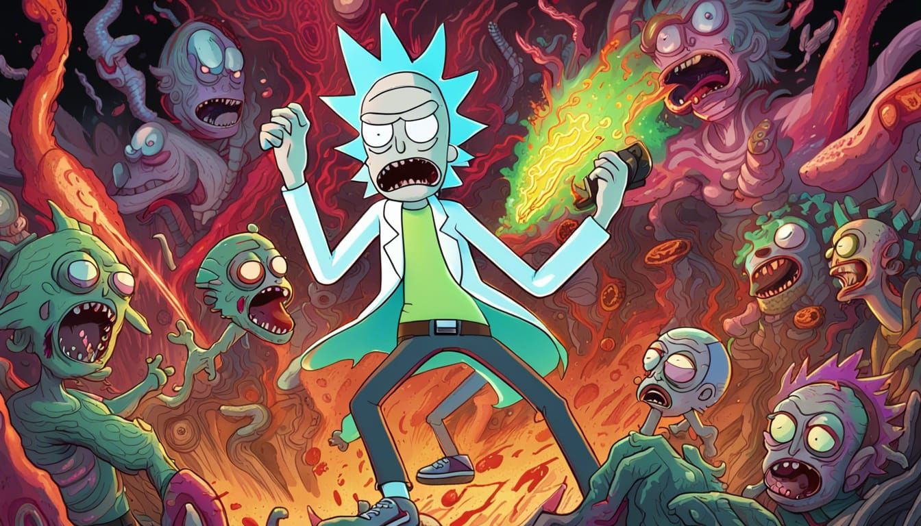 Rick and morty fight Demons, hell, drunks, psychology, crazy - AI ...