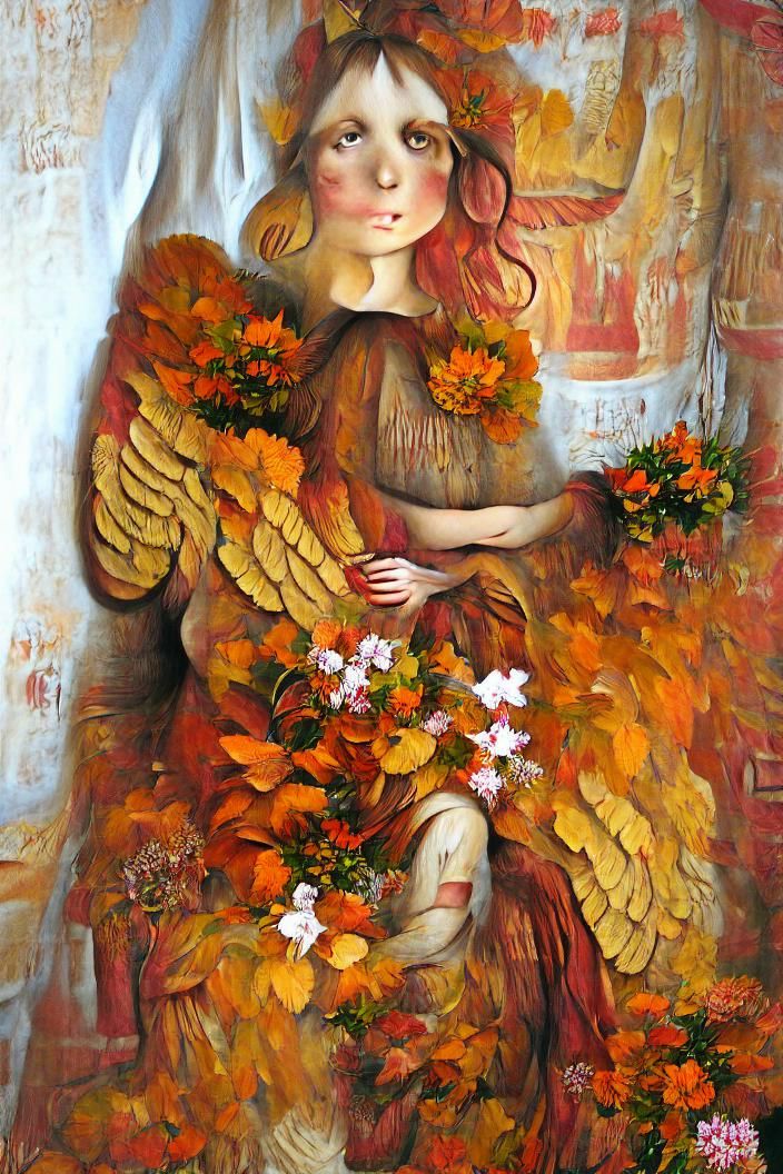 Autumn angel, warm colours, flowers - AI Generated Artwork - NightCafe ...