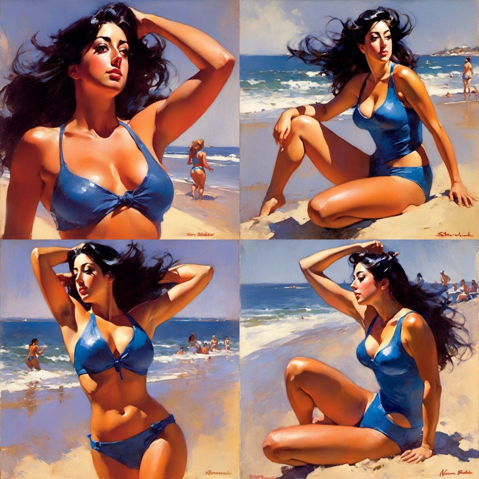 very short, very full-figured, full-breasted painting by Steve Henderson and Norman Rockwell ...