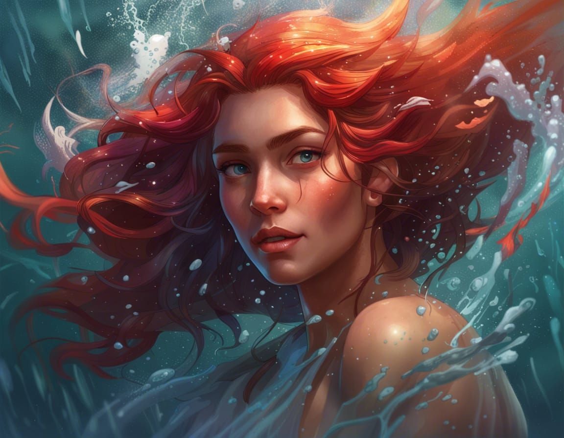 Ariel in the sea with water splashing around her - AI Generated Artwork ...