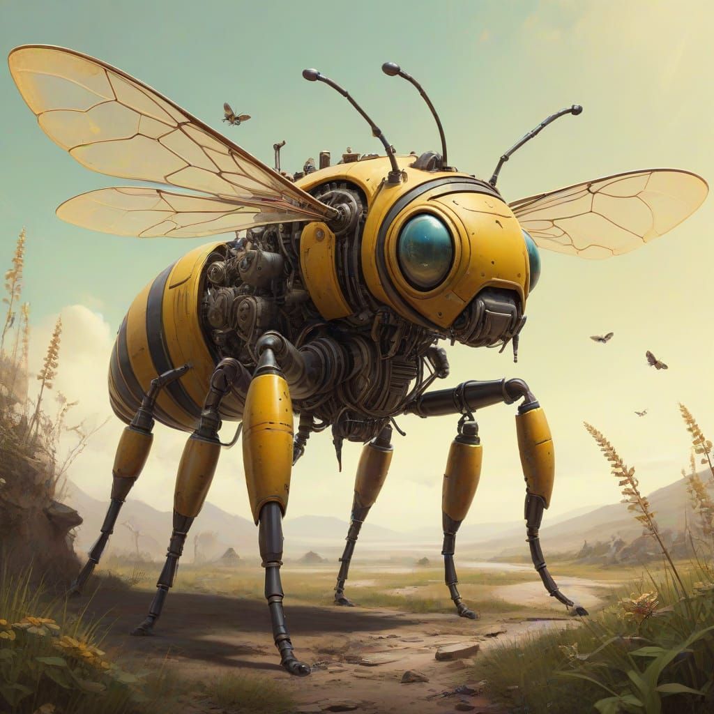 Surreal Cyberpunk Bee in Dreamlike Solarpunk Lands... - AI Art