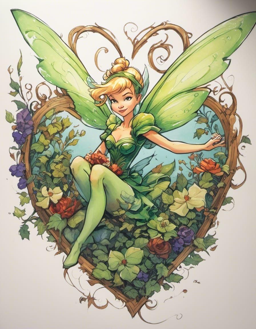 Tinkerbell style heart ; Colored drawing ink sketch by Manchu, cizim ...