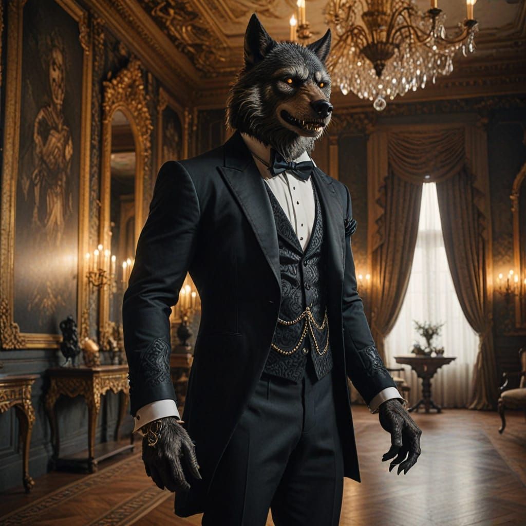 Werewolf Butler - Surreal Dark Fantasy Butler in Elegant Tux...
