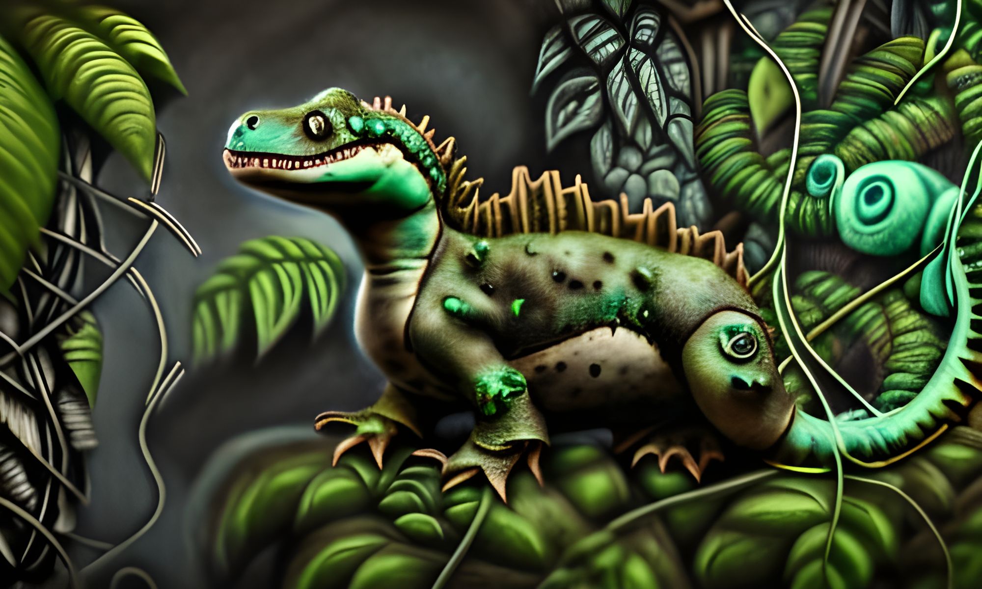 Overgrown SteamPunk City with Baby Reptiles !! : r/nightcafe