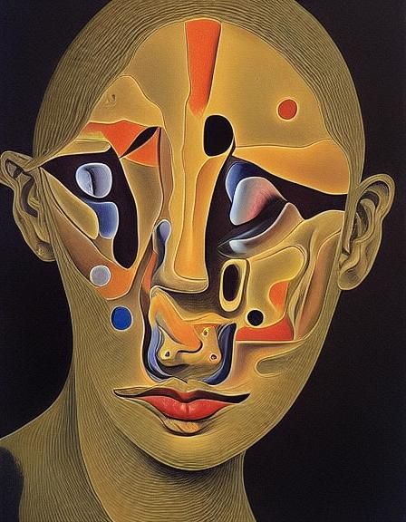 ambiguous face, optical illusion, gouache detailed painting. Eser, Dali ...