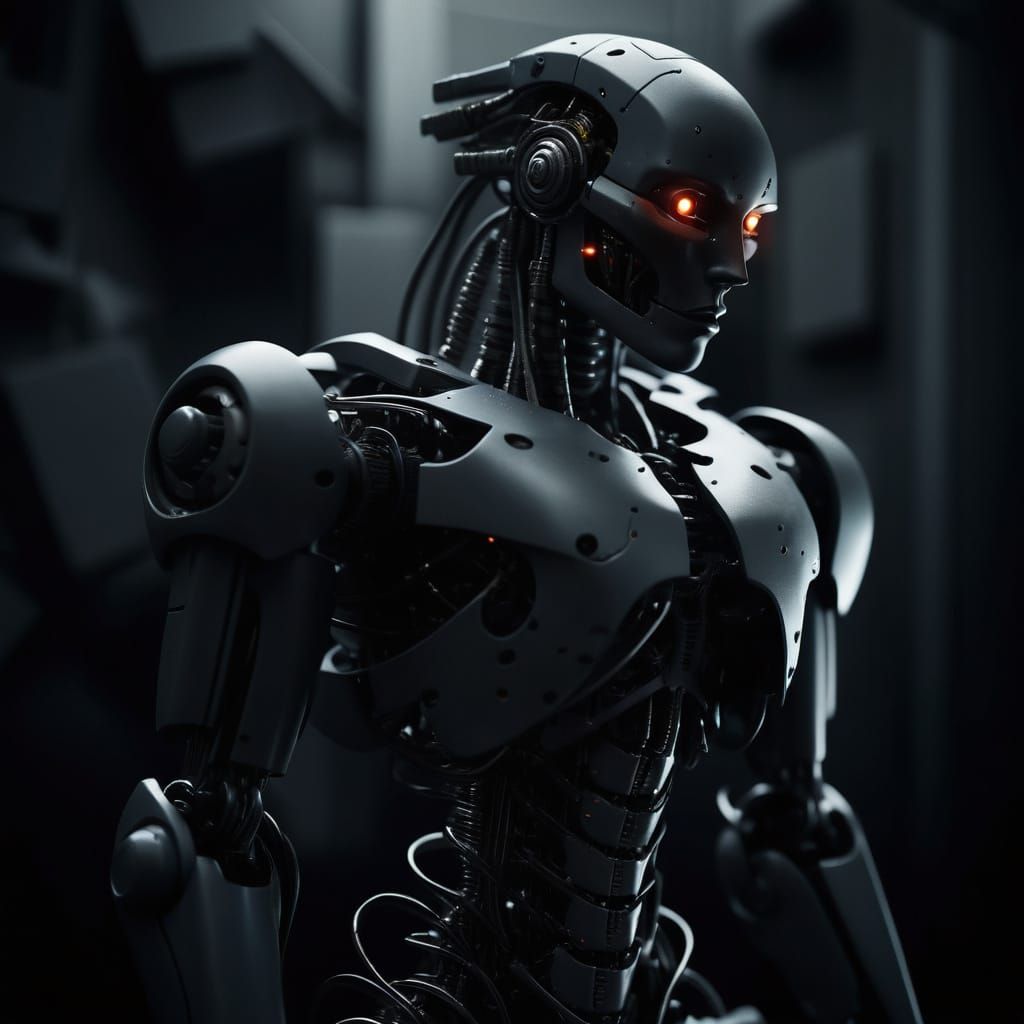 Cinematic Cubist Robot in Darkness - AI Art