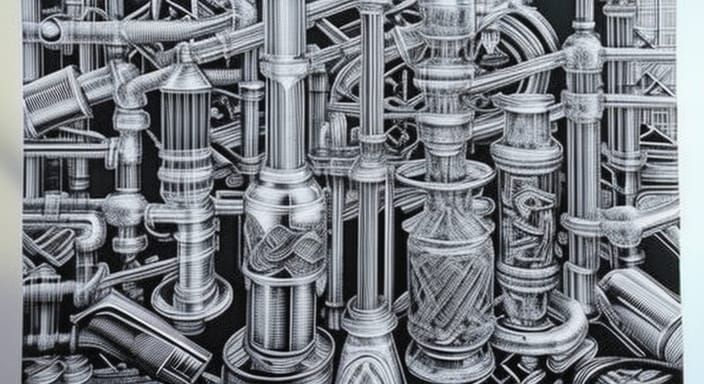 Beautiful Blueprints Complexed Custom Water Bong hyperdetailed charcoal ...