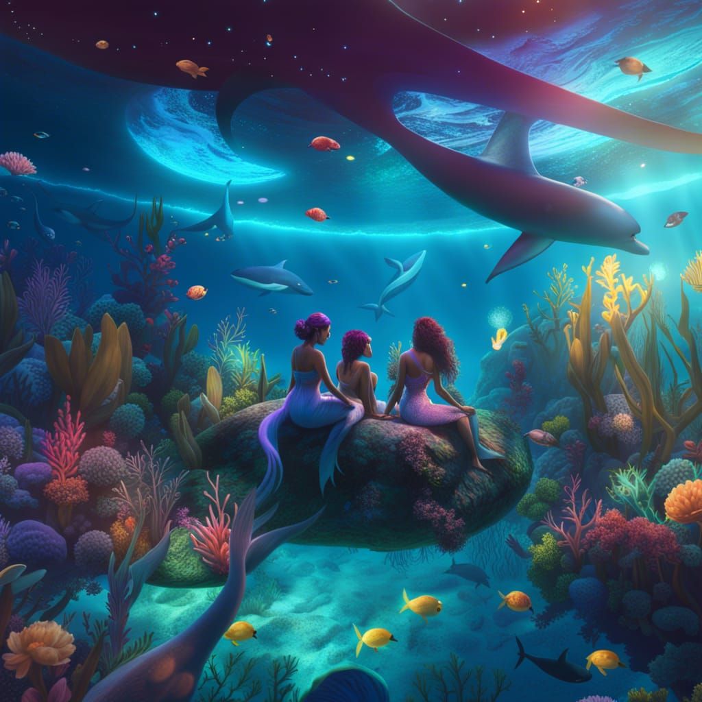 Mermaids' Blue Moon - AI Generated Artwork - NightCafe Creator
