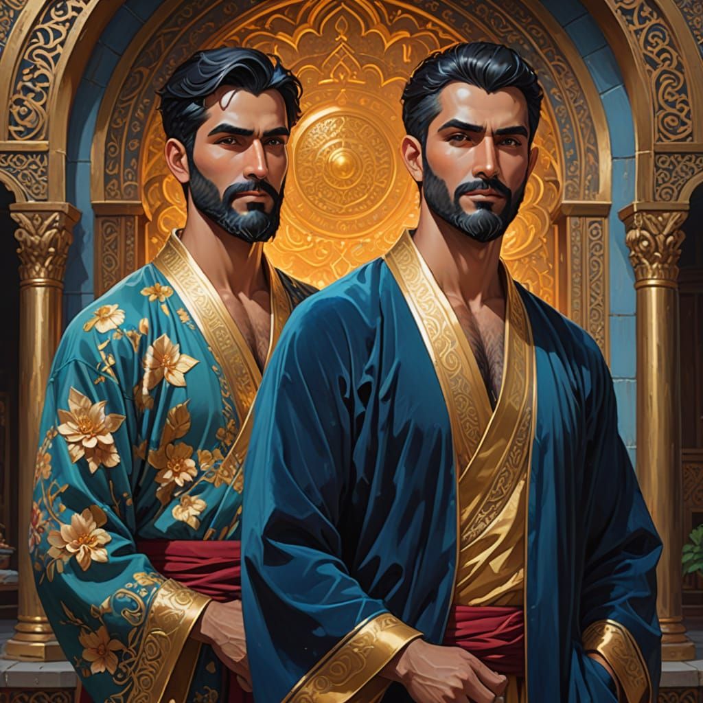 Blue & Gold / Serious Lovers - Two Handsome Men in Blue Velv...