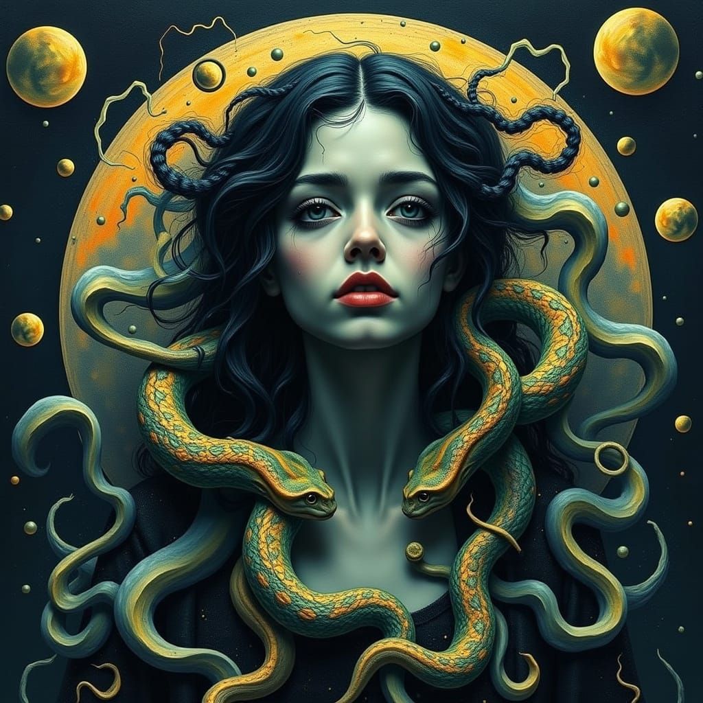 Heavy Metal Medusa with Snakes as Her Hair - AI Art