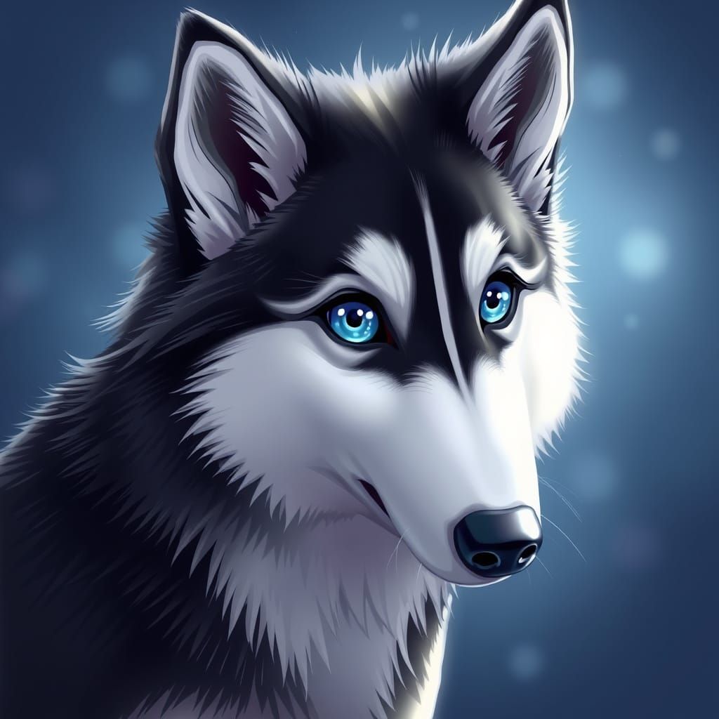 Anime-Inspired Husky with Vibrant Blue Eyes - AI Art