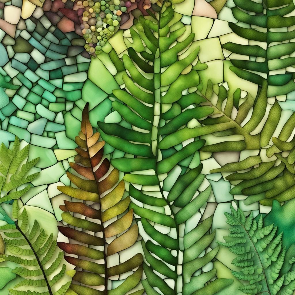 Junk Journal Background, 3d Shapes Mosaic Alcohol Ink, Fern Frond Color ...