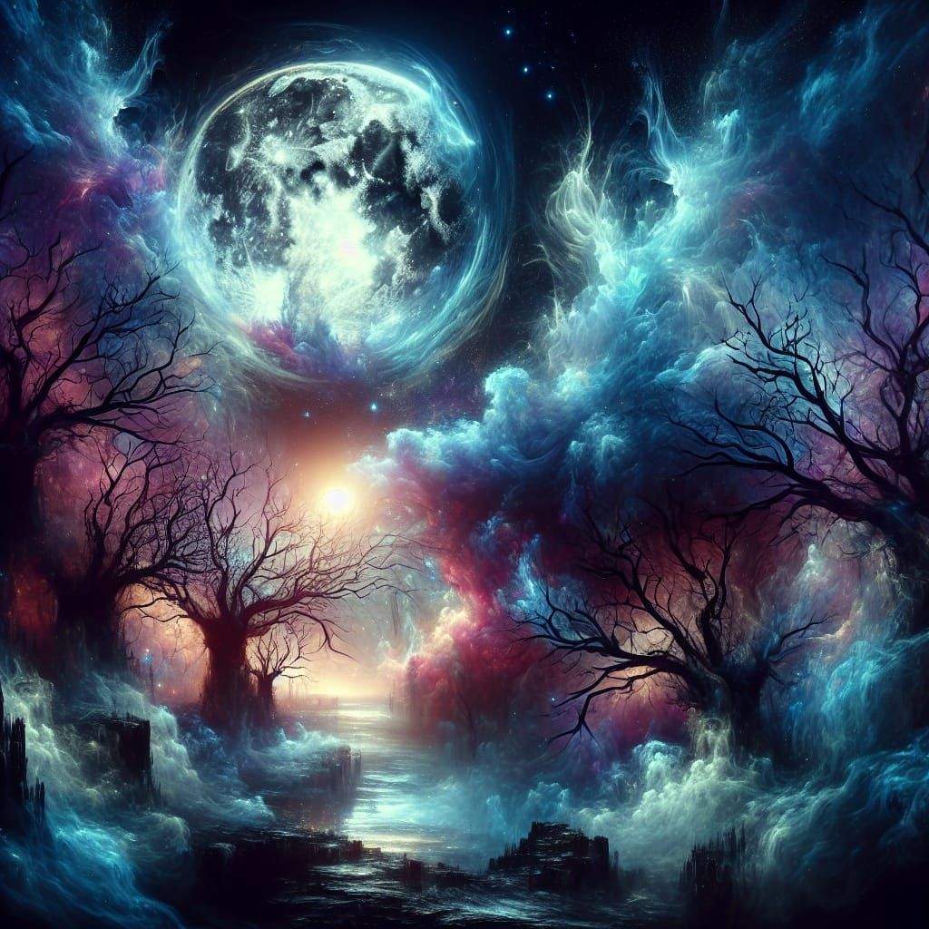 A surreal, moody night scene - Surreal Moonlight Night Scen...