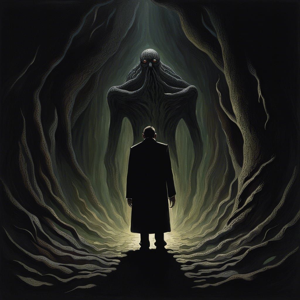 'A massive shadowy figure emerged from the darkness, its form ...