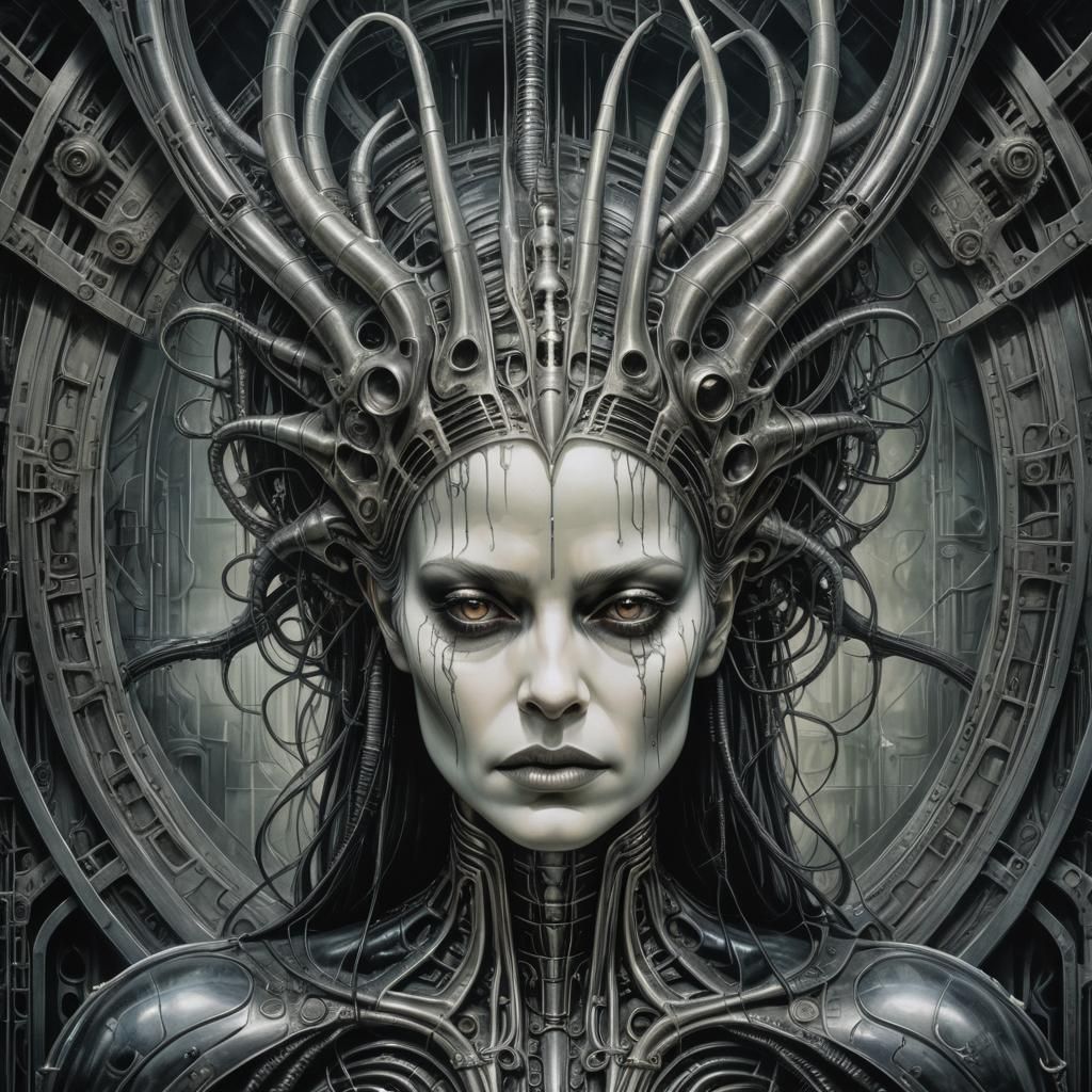 Giger - Melancholic Cyberpunk Queen in Surreal Futuristic Hu...