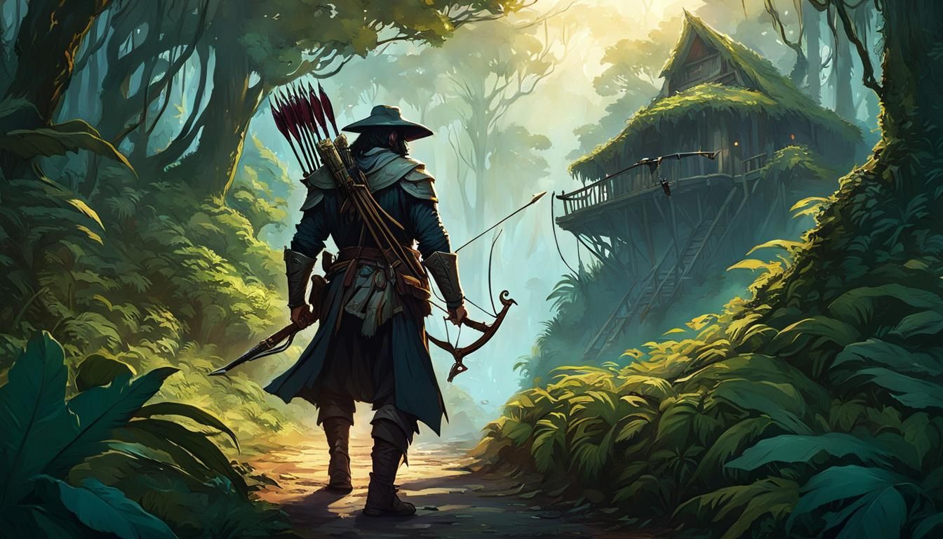 A giant oafish looking highwayman with a large crossbow strapped to his ...