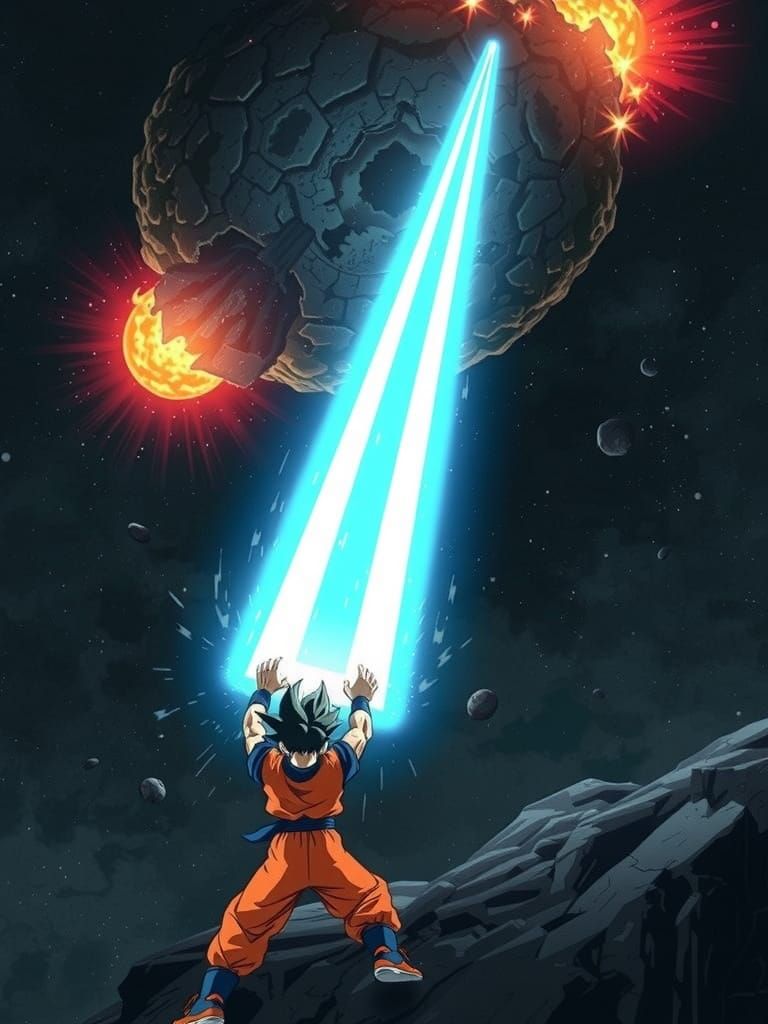 Goku Unleashes Kamehameha on Exploding Meteor in E... - AI Art