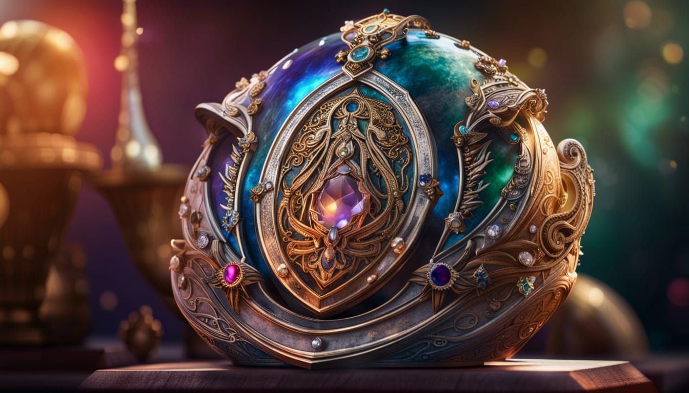 magnificent trophy encased with jewelry and gemstones and engraved ...