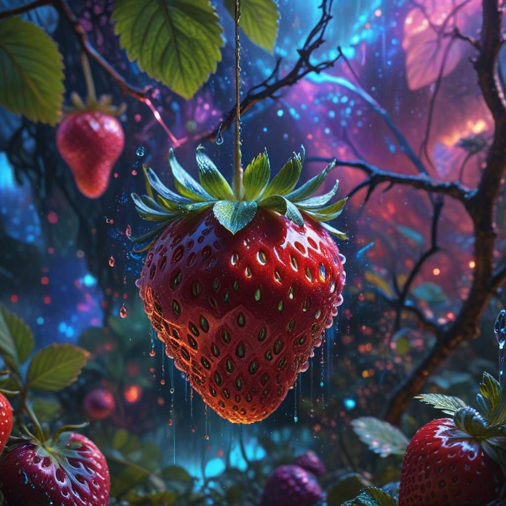 strawberry - Vibrant Strawberry in Cosmic Landscape
