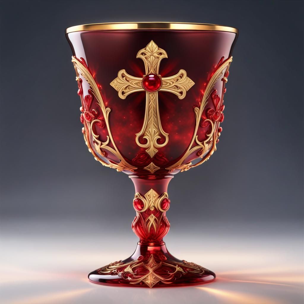 A single holy grail cup. This is a pure golden Cup decorated with a ...
