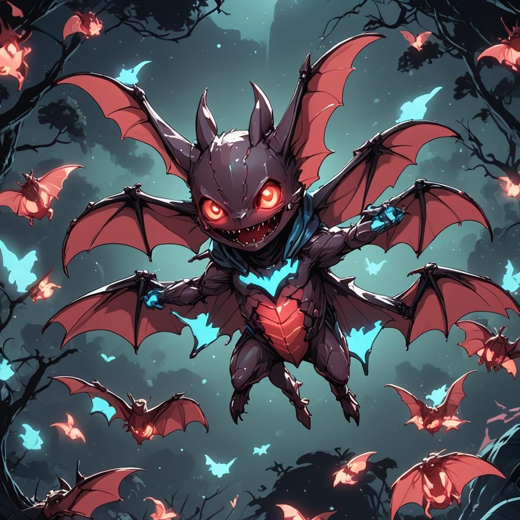 Crimson bat creature cute bioluminescent - AI Generated Artwork ...